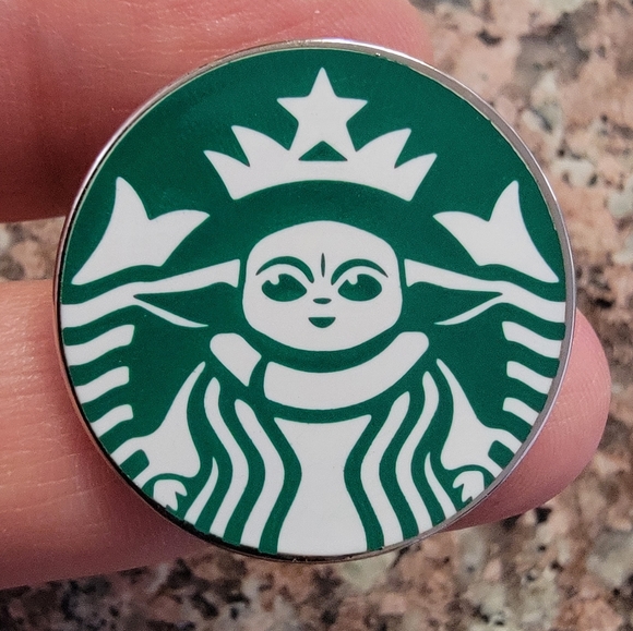 Jewelry | 2 For 13 Star Wars Baby Yoda Grogu Starbucks Logo Round Badge Enamel Pin | Poshmark